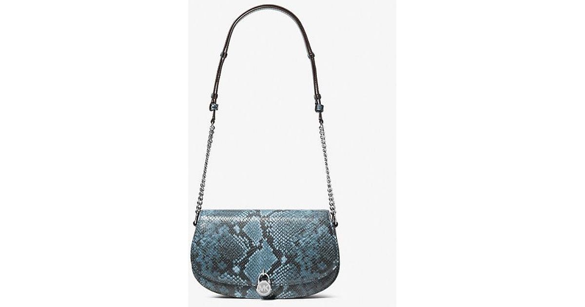 Michael Kors Mila Medium Snake Embossed Messenger Bag in White | Lyst