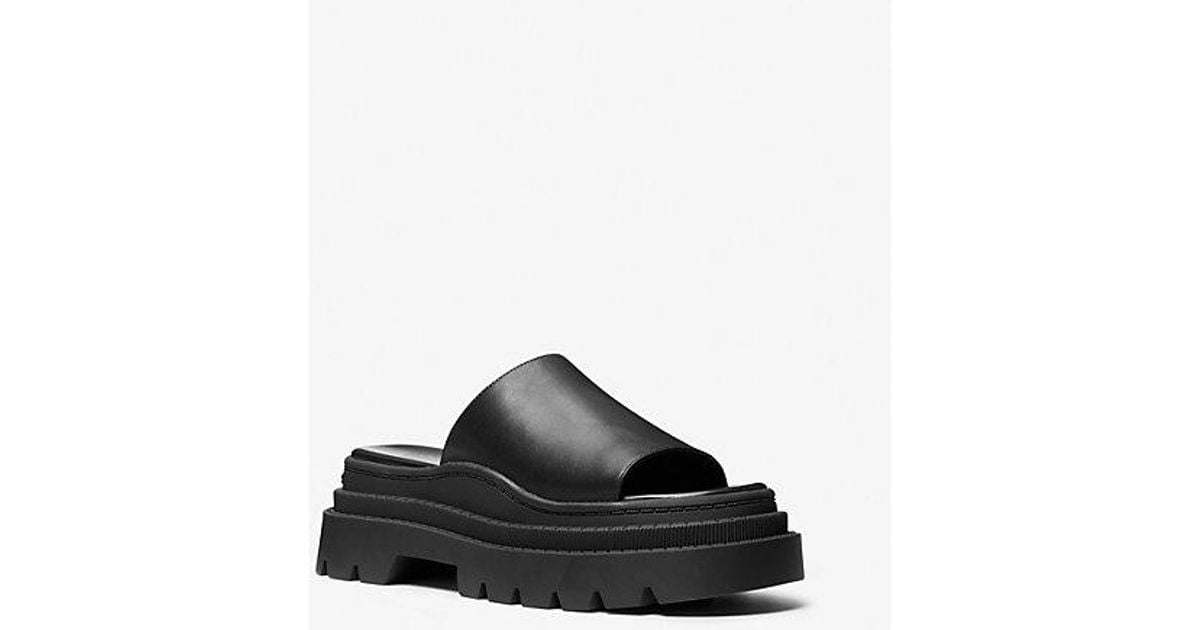 Michael Kors Mk Kendra Leather Platform Slide Sandal in Black | Lyst