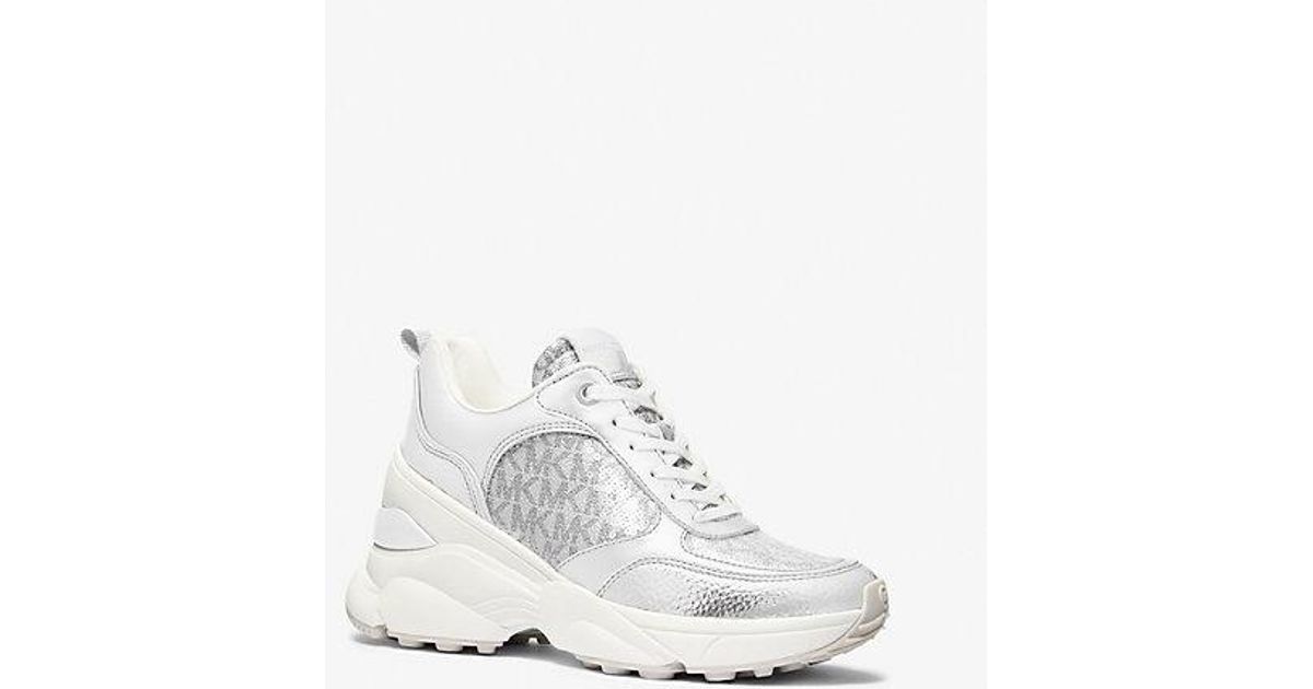 Michael Kors Katrina Sequined Mixed-media Trainer in White | Lyst