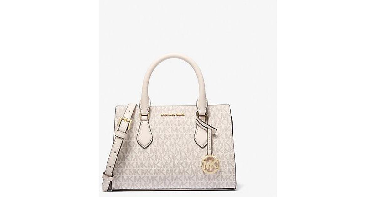 Michael Kors Sheila Small Signature Logo Satchel in Natural | Lyst