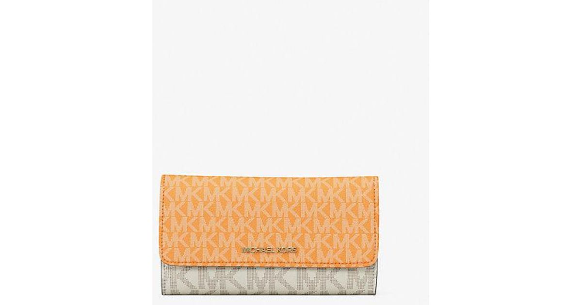 Michael Kors Jet Set Large Signature Logo Tri-Fold Wallet in Orange | Lyst