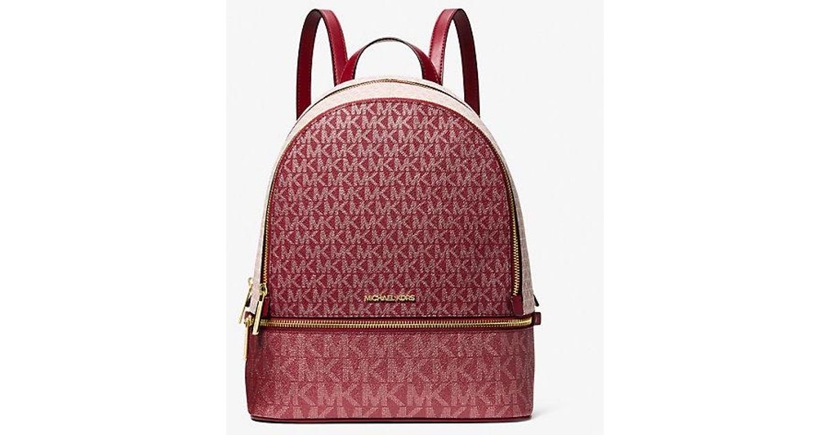 Michael Kors Rhea Medium Metallic Signature Logo Backpack in Red | Lyst