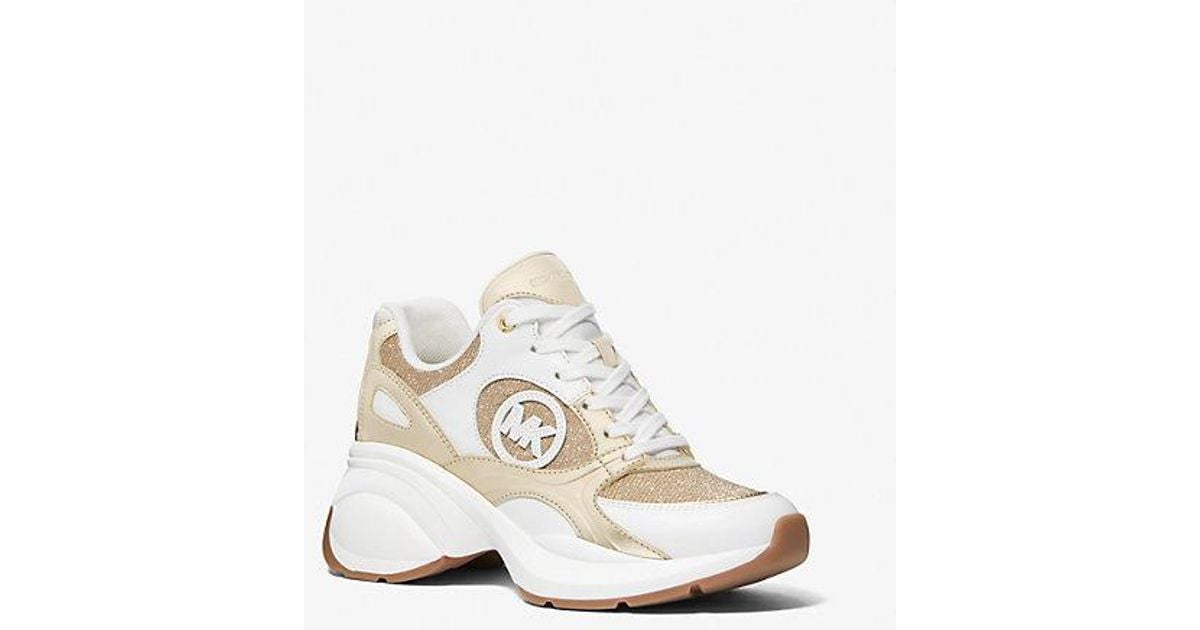 MICHAEL Michael Kors Mk Zuma Glitter Chain Mesh And Metallic Trainer in ...