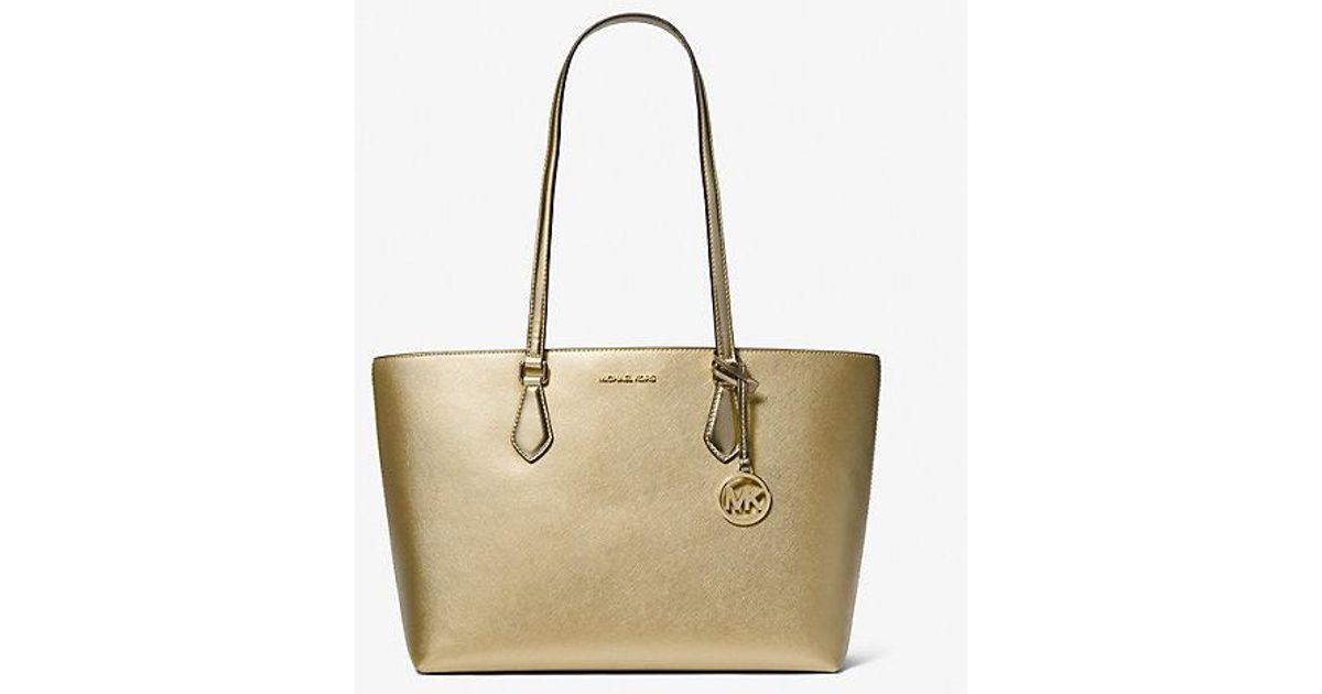 Michael Kors Sheila Medium Metallic Satchel in Natural | Lyst