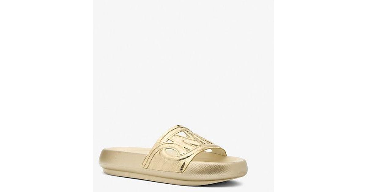 Michael Kors Splash Metallic Leather Slide Sandal in Natural | Lyst