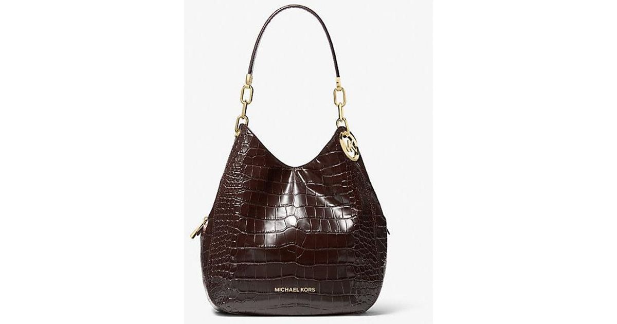 Michael Kors Lillie Large Crocodile Embossed Leather Shoulder Bag in ...