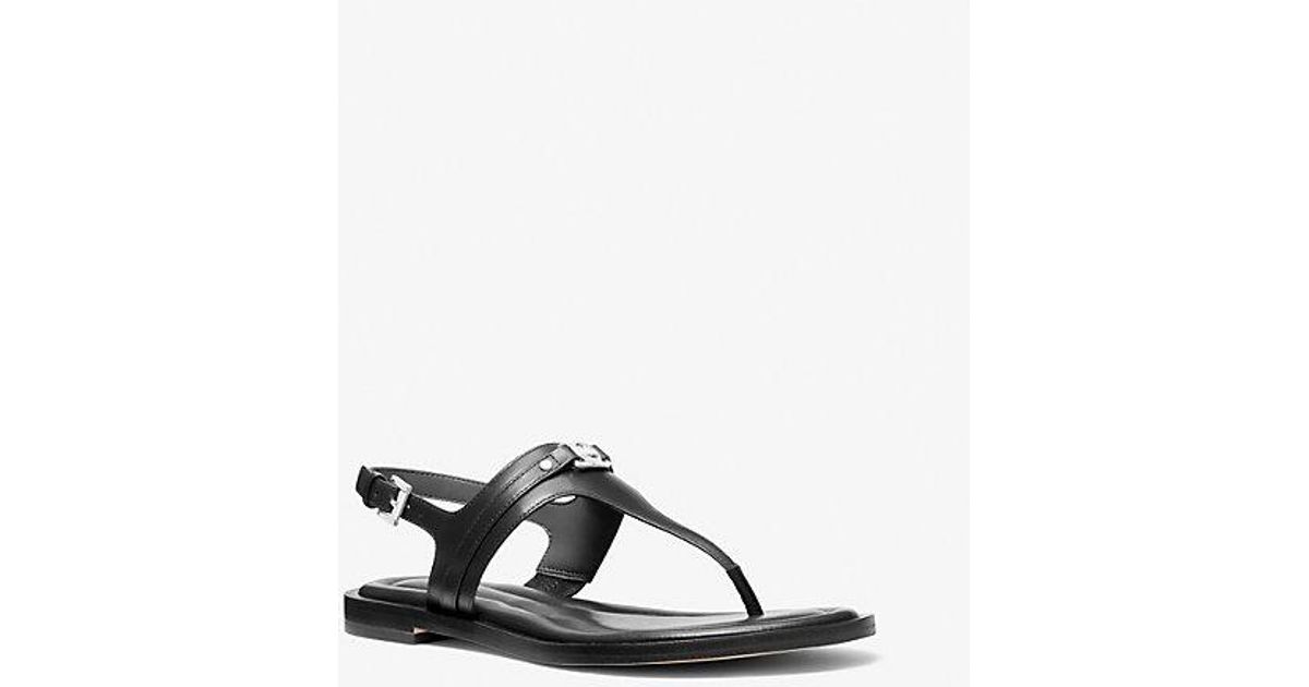 MICHAEL Michael Kors Mk Mandy Leather T-Strap Sandal in Black | Lyst