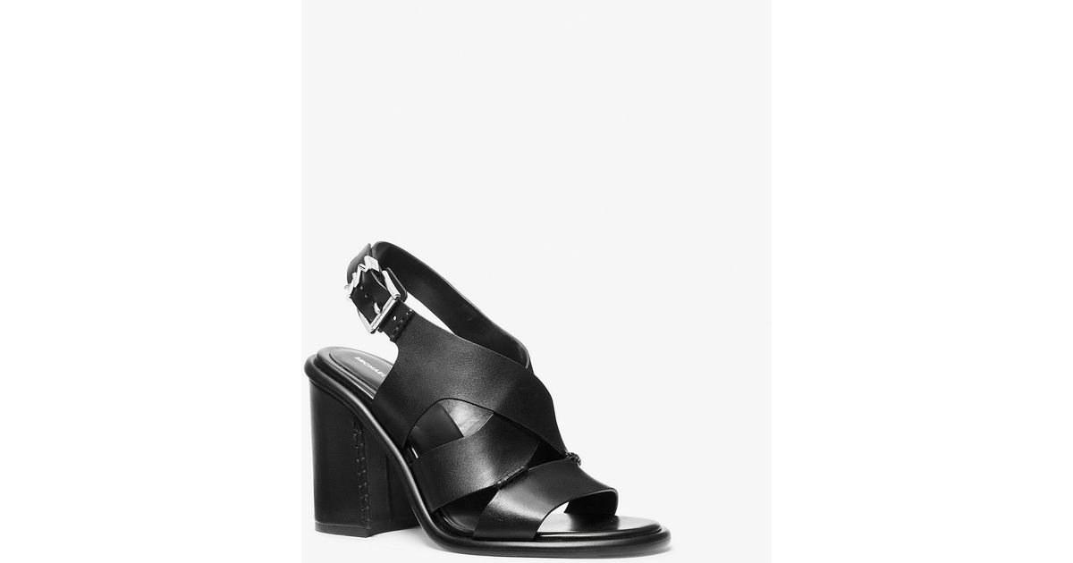 MICHAEL Michael Kors Mk Raven Leather Block Heel Sandal in Black | Lyst UK