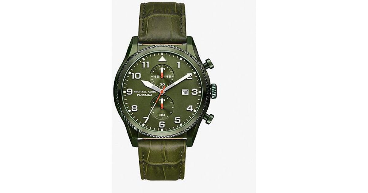 Michael Kors Panorama Chronograph Leather Watch in Green for Men | Lyst