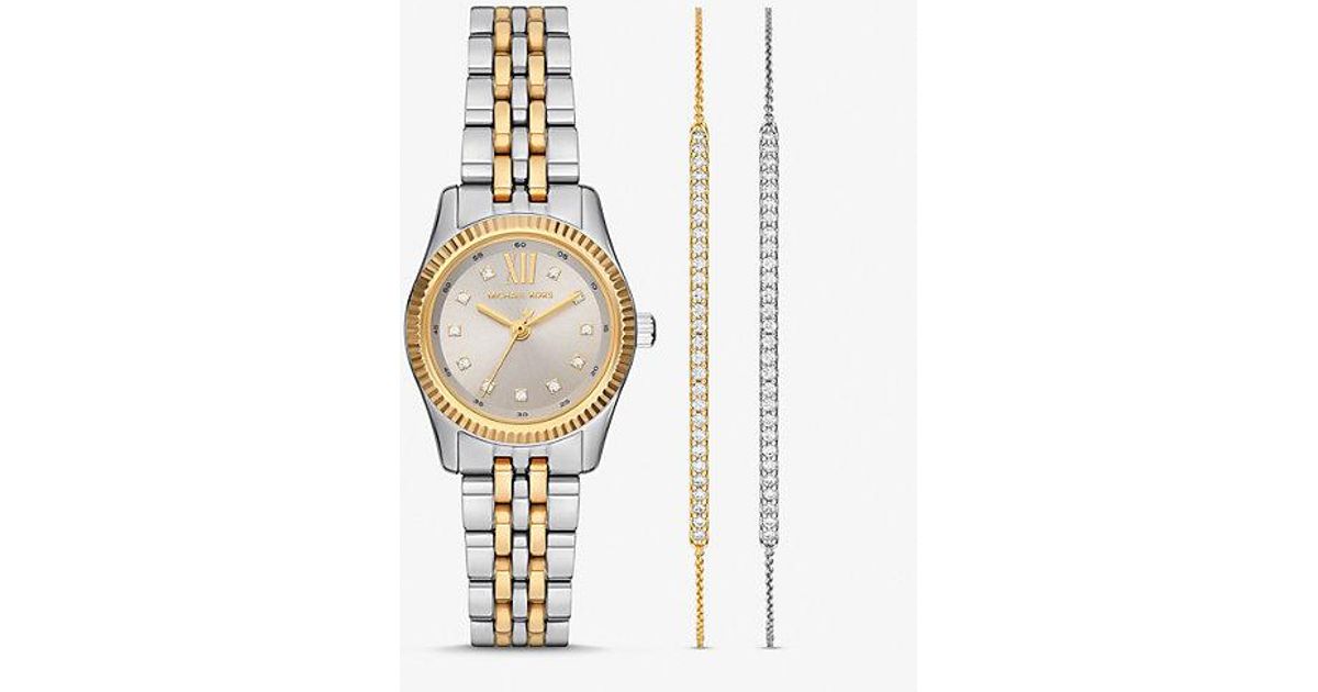 Michael Kors Mk Lexington Pavé Two-Tone Watch And Slider Bracelet Gift ...