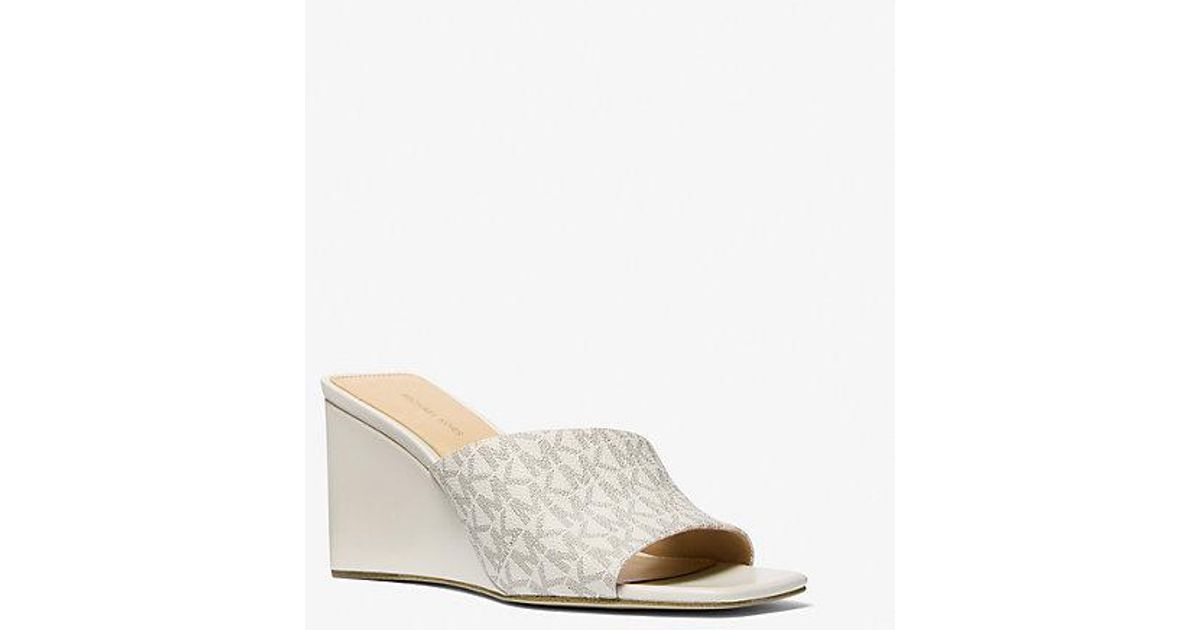 Michael Kors Mk Merriam Signature Logo Wedge Sandal in White | Lyst