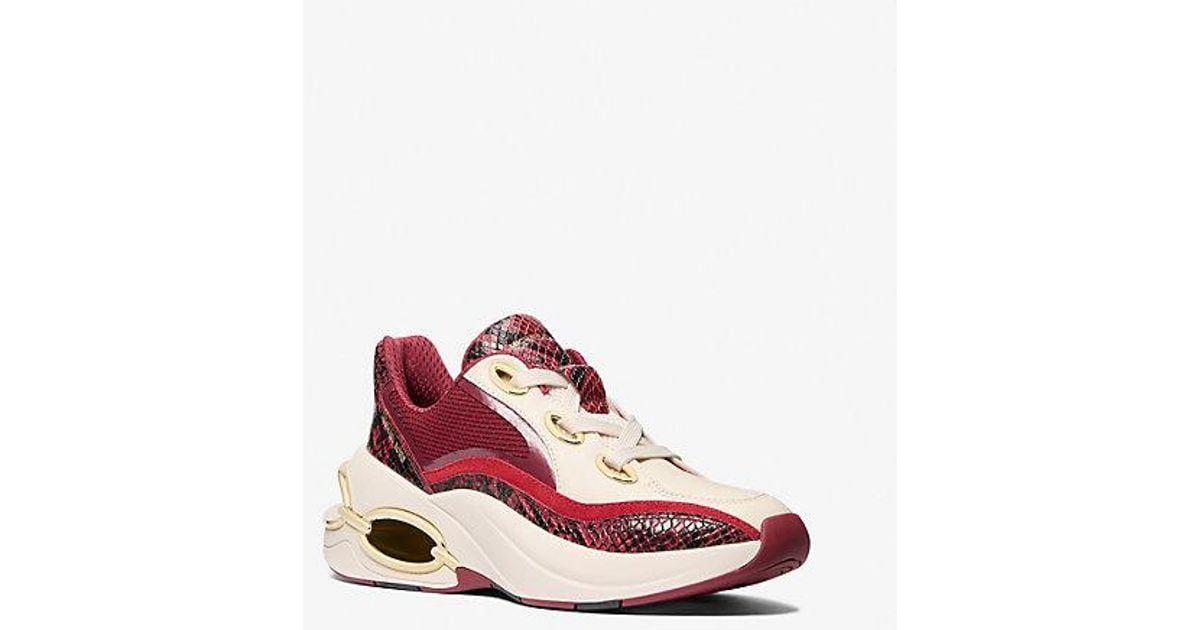 Michael Kors Toni Mixed-media Trainer in Pink | Lyst