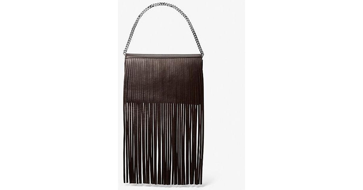 Michael Kors Ali Fringed Leather Clutch in Brown | Lyst