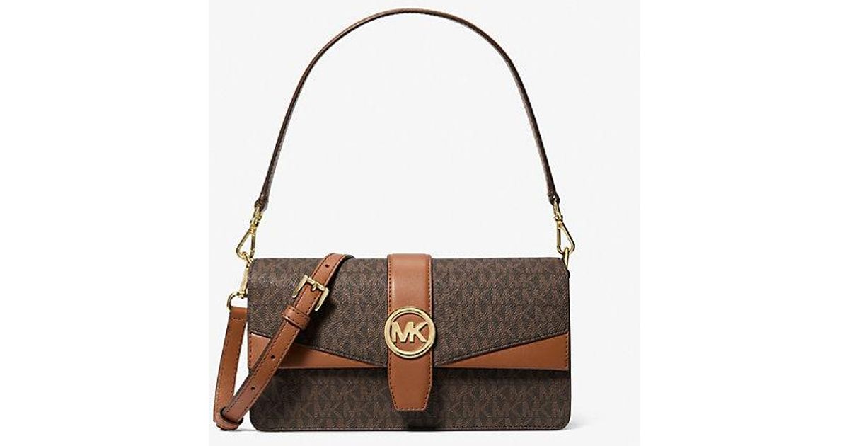 Michael Kors Greenwich Medium Signature Logo Shoulder Bag in Brown | Lyst