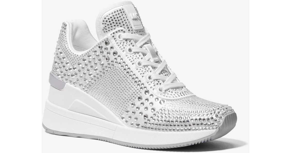 Michael Kors Mk Georgie Crystal Embellished Satin Trainer in White ...