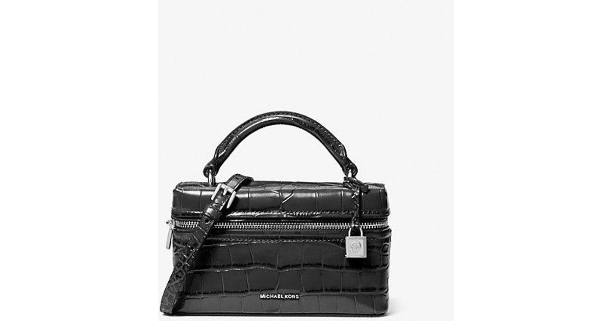 Michael Kors Jana Extra-Small Crocodile Embossed Leather Crossbody Bag in Black | Lyst