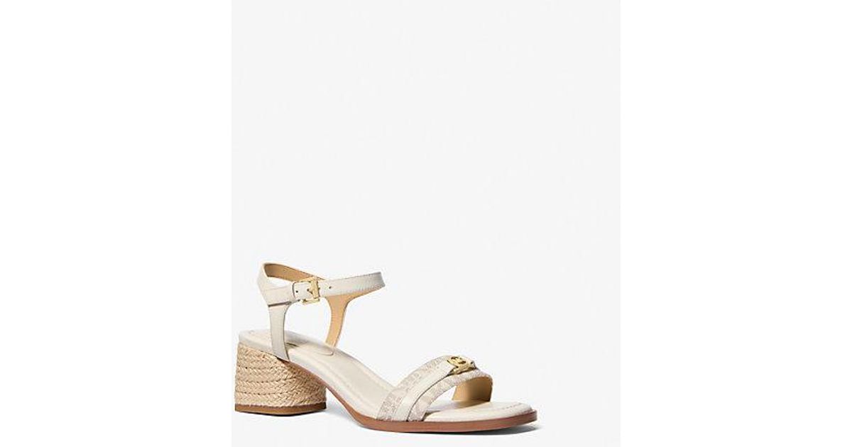 Michael Kors Mandy Signature Logo And Leather Sandal in Natural | Lyst