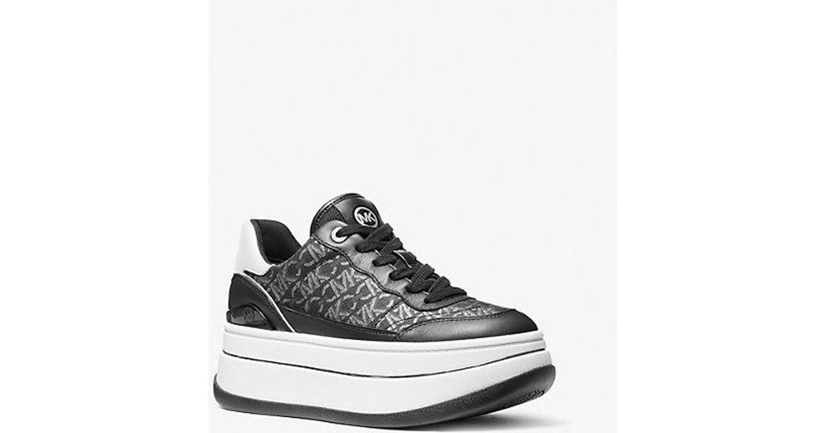 MICHAEL Michael Kors Hayes Metallic Empire Monogram And Leather Trainer ...