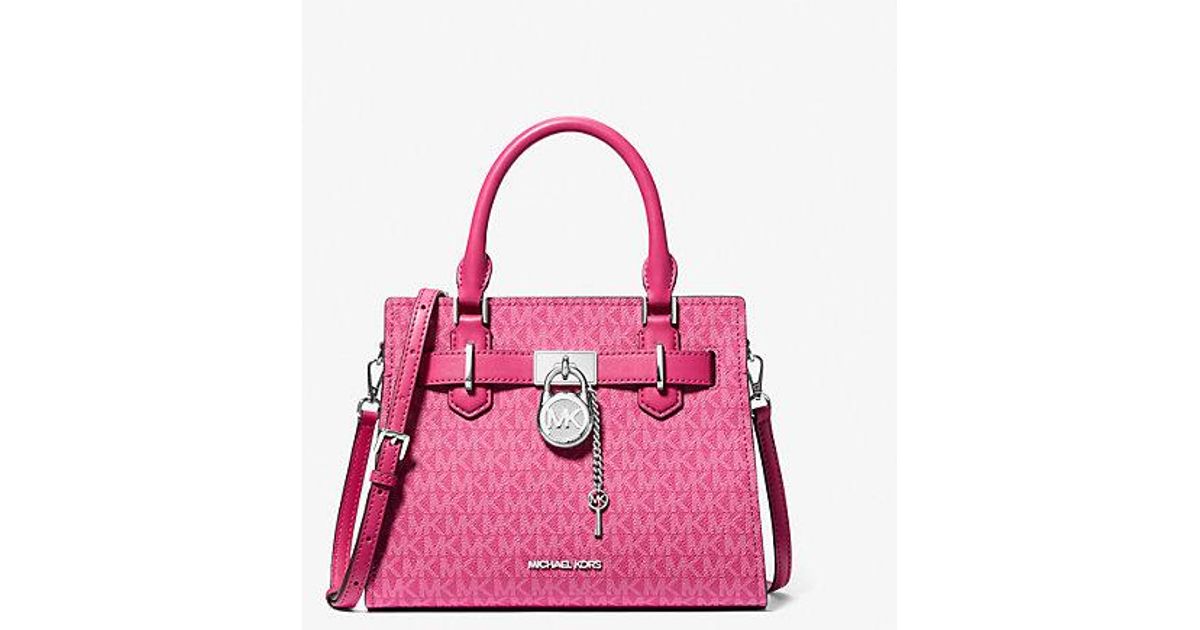 Michael Kors Hamilton Small Signature Logo Satchel in Pink | Lyst