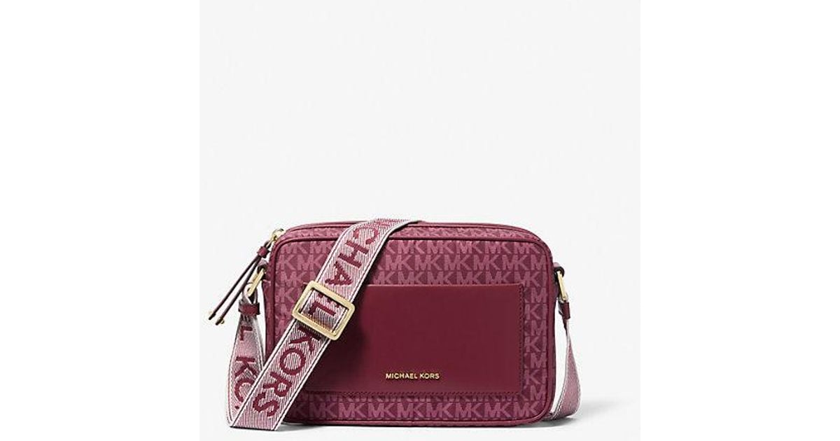 Michael Kors Jet Set Large Signature Logo Print Woven Crossbody Bag in ...