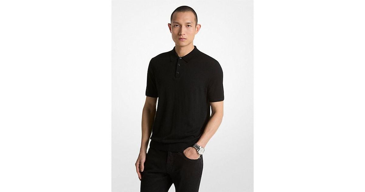 Michael Kors Mk Merino Wool Polo Shirt in Black for Men | Lyst