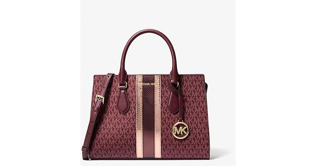 Michael Kors Sheila Medium Signature Logo And Metallic Satchel in Purple | Lyst
