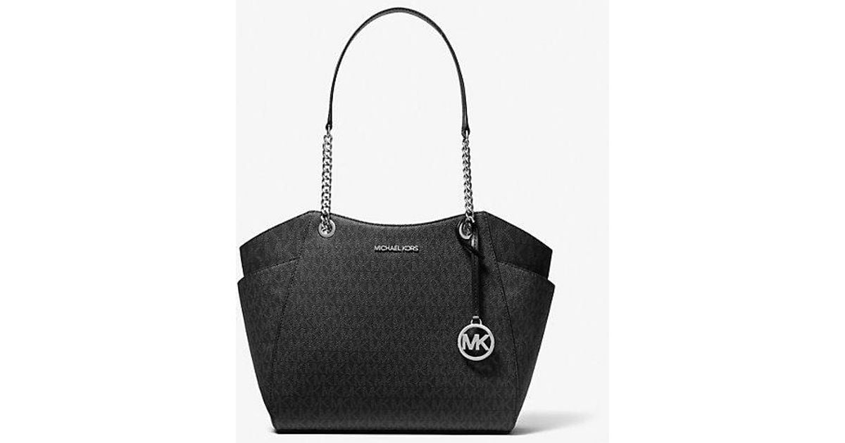 Michael Kors Jet Set Large Signature Logo Shoulder Bag in Black | Lyst
