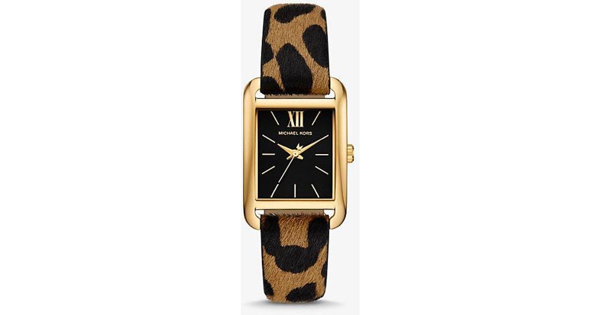 Michael Kors Monroe Gold-tone And Leopard Print Calf Hair Watch in ...