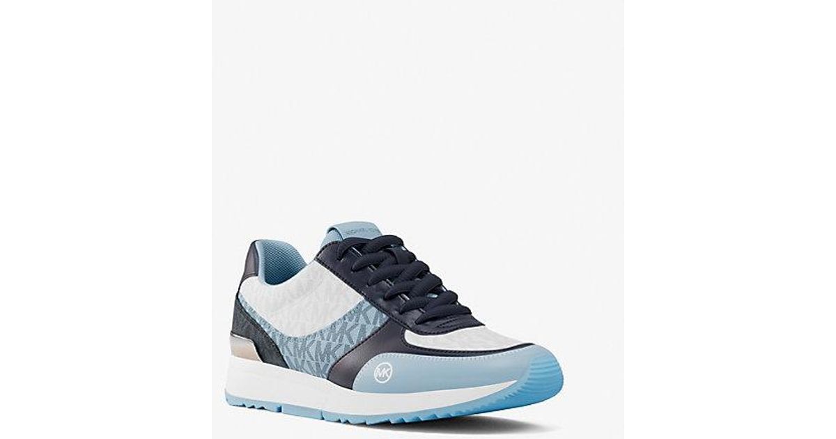 Michael Kors Andi Mixed-Media Trainer in Blue | Lyst