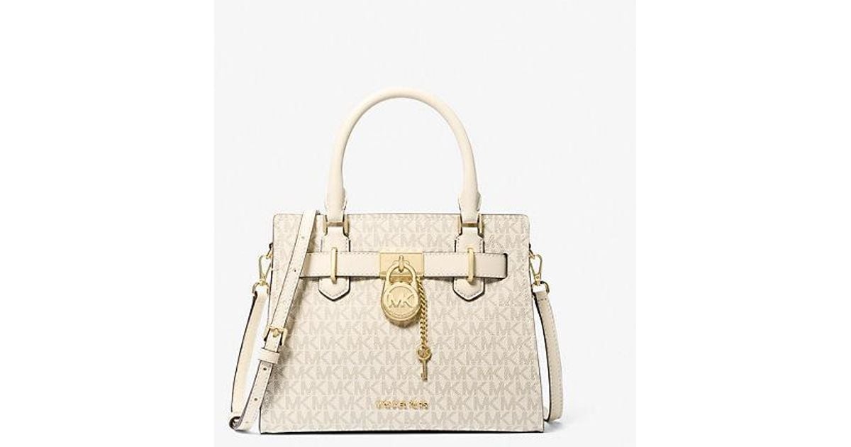 Michael Kors Hamilton Small Logo Satchel in Natural | Lyst