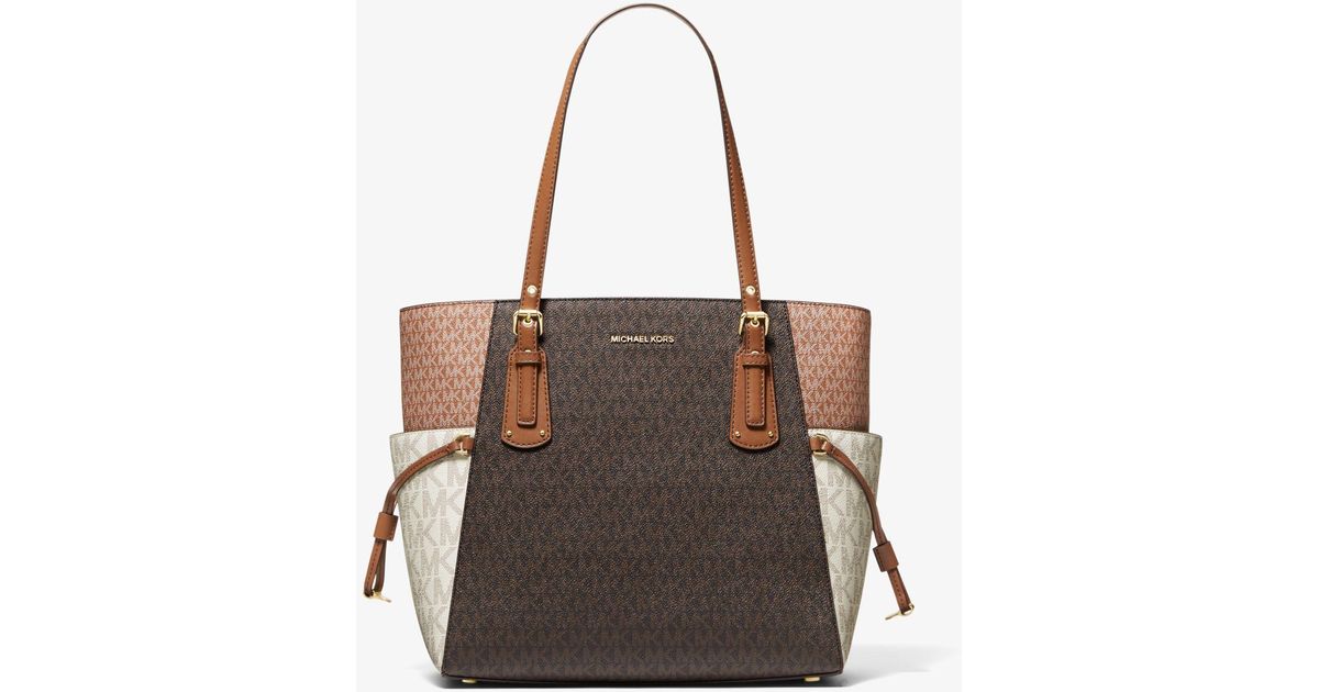 MICHAEL Michael Kors Voyager Small Color-block Logo Tote Bag in Brown | Lyst UK