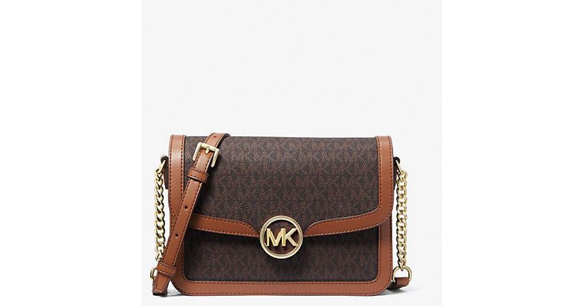 Michael Kors Leida Medium Signature Logo Shoulder Bag in Brown | Lyst