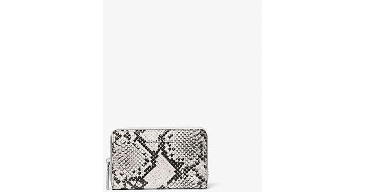 Michael Kors Jet Set Small Snake Embossed Leather Zip-Around Wallet in ...