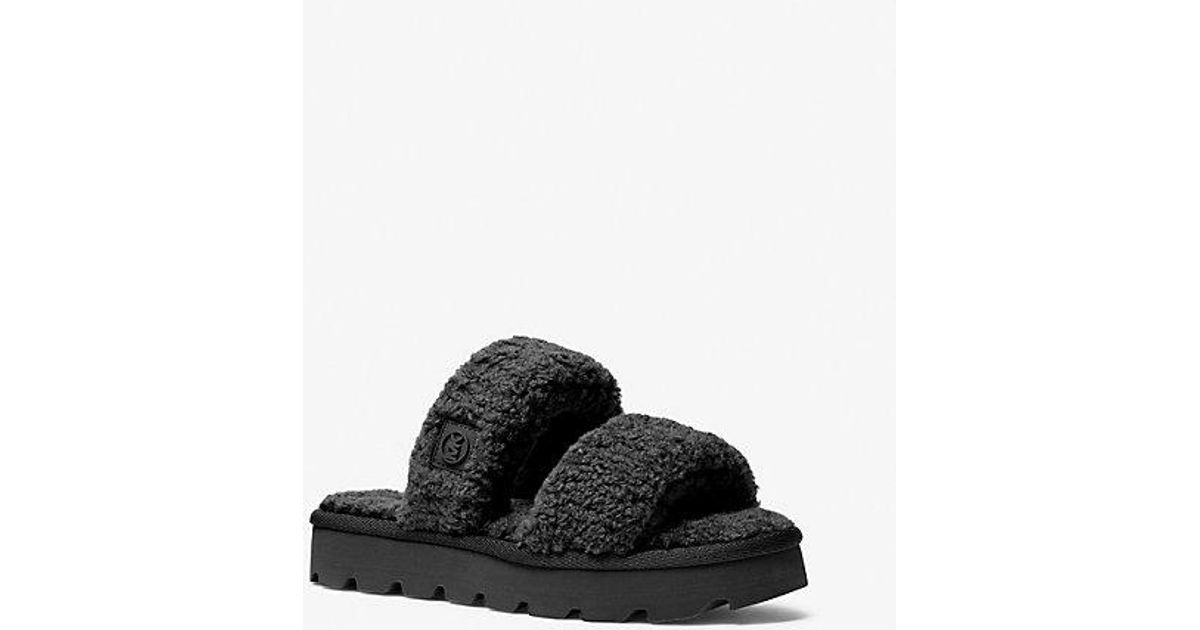 Michael Kors Winnie Faux Shearling Slide Sandal in Black | Lyst