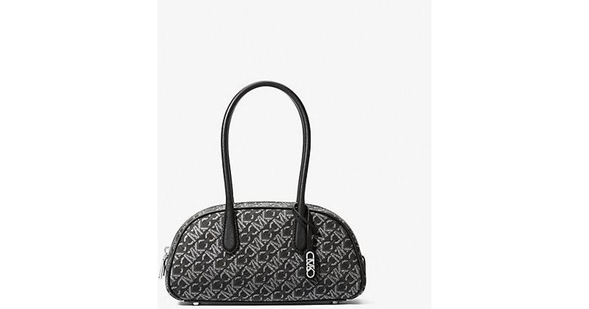 Michael Kors Lulu Small Metallic Empire Monogram Satchel in Black | Lyst