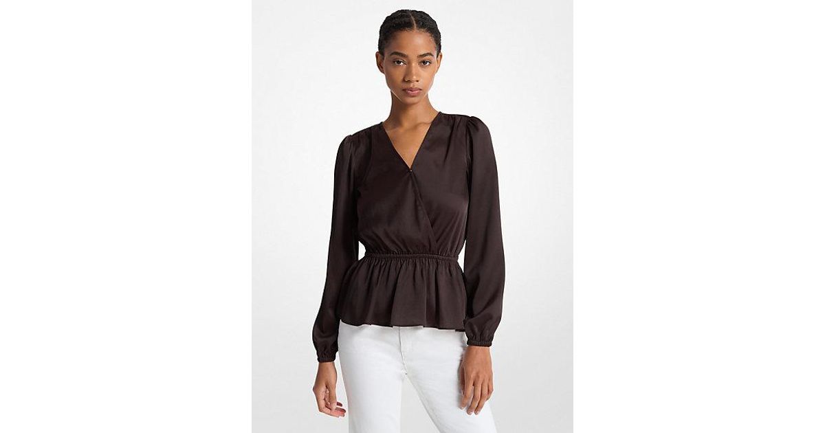 Michael Kors Crinkled Satin Long-sleeve Top in Black | Lyst