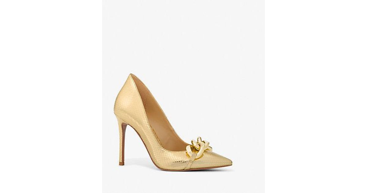 Michael Kors Scarlett Embellished Metallic Snake Embossed Leather Pump ...