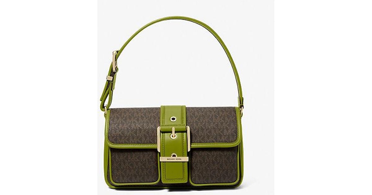 Michael Kors Mk Colby Medium Signature Logo Shoulder Bag in Green | Lyst