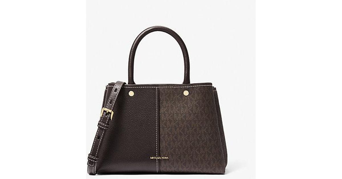 MICHAEL Michael Kors Flora Medium Signature Logo And Leather Satchel in Black | Lyst