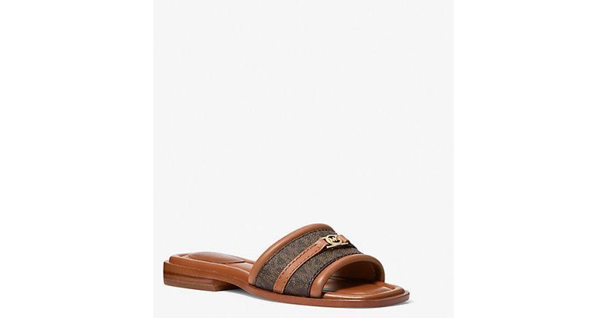 MICHAEL Michael Kors Mandy Signature Logo Slide Sandal in Brown | Lyst