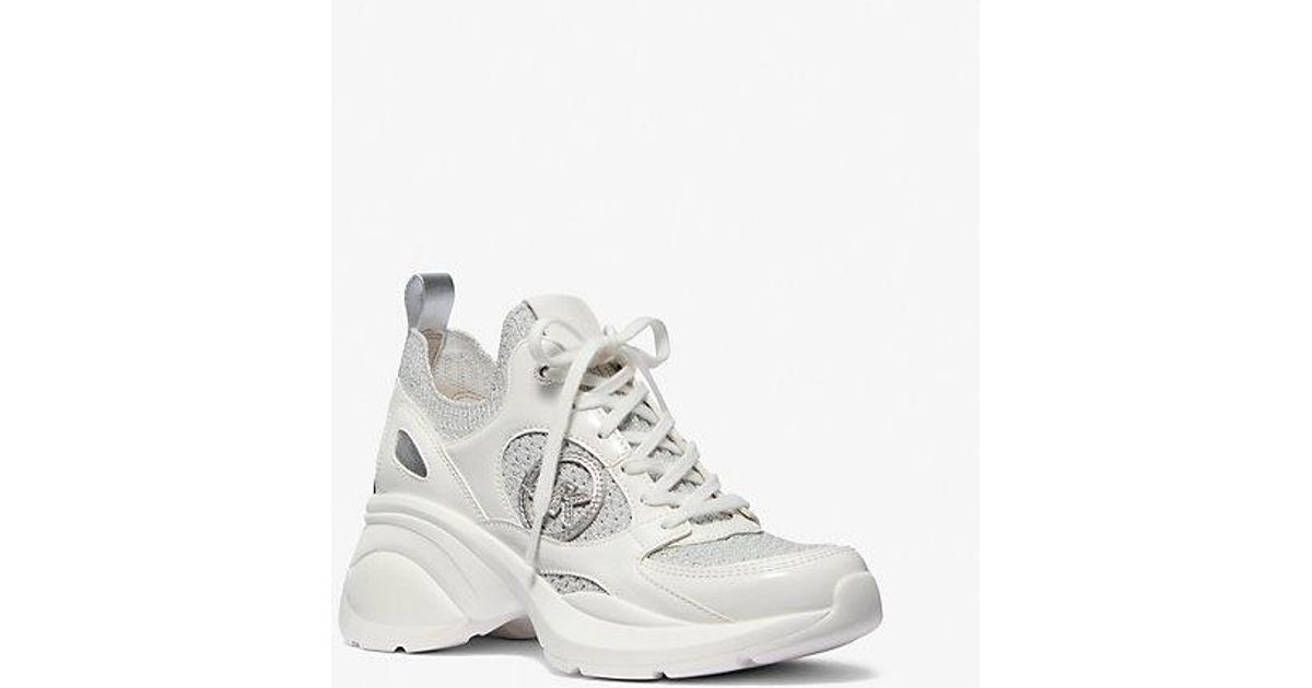 MICHAEL Michael Kors Zuma Metallic And Mesh Trainer in White | Lyst