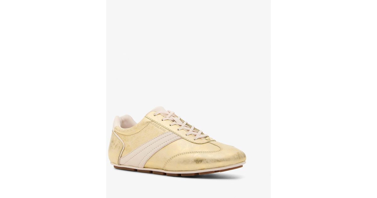 MICHAEL Michael Kors Mk Susie Metallic Leather Trainers in Natural ...