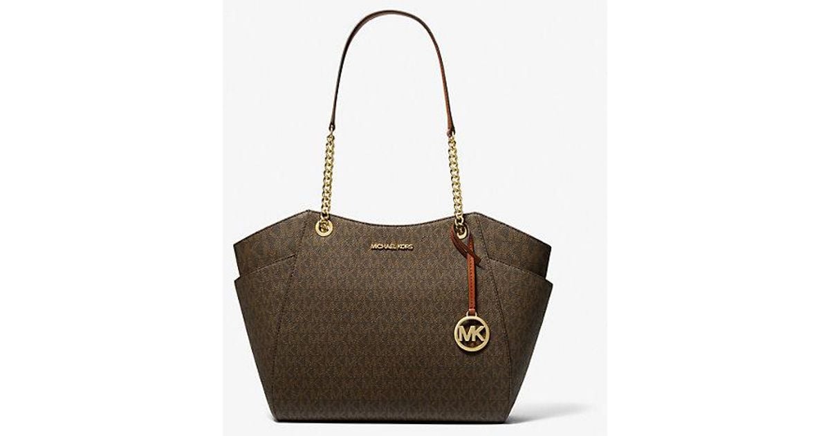 Michael Kors Jet Set Large Signature Logo Shoulder Bag in Brown | Lyst