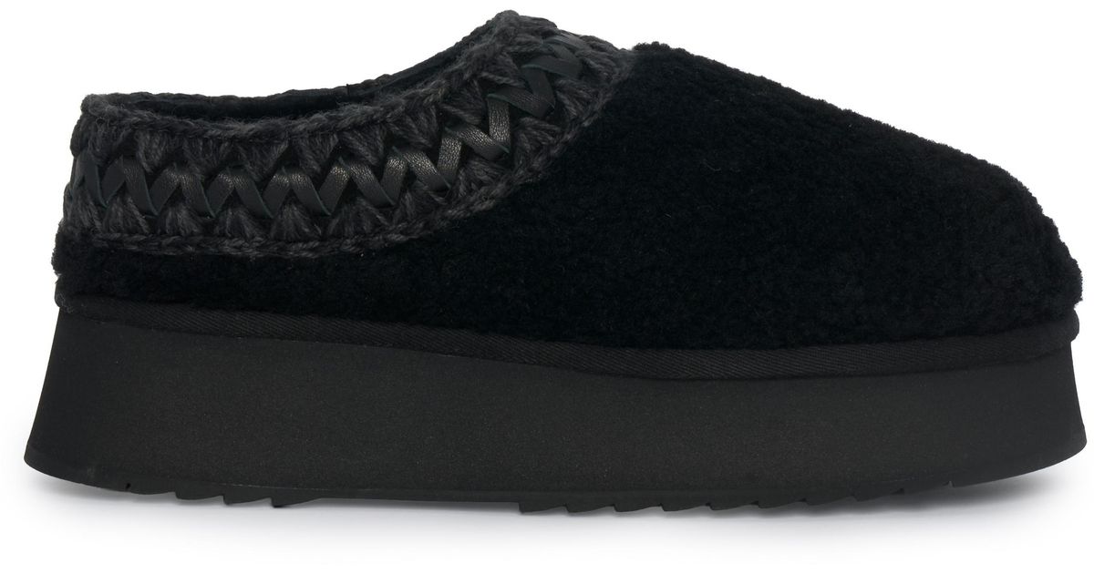 Mou Platform Clog Curly Sheepskin Sabot in Black | Lyst UK