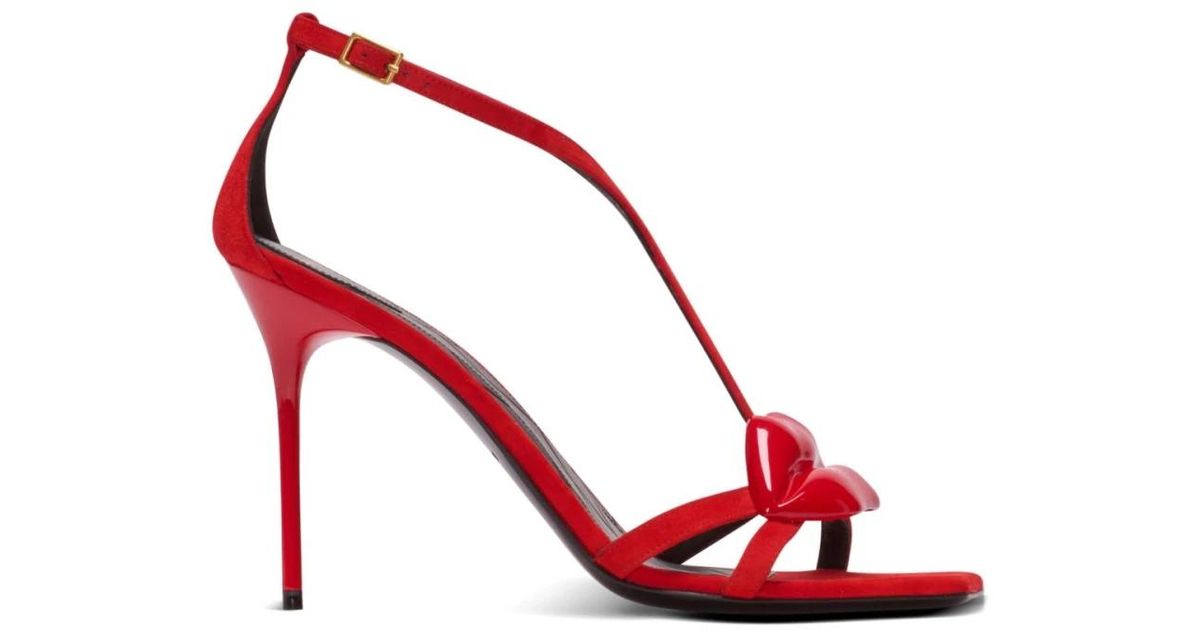 Balmain Suede Lips Sandals in Red | Lyst