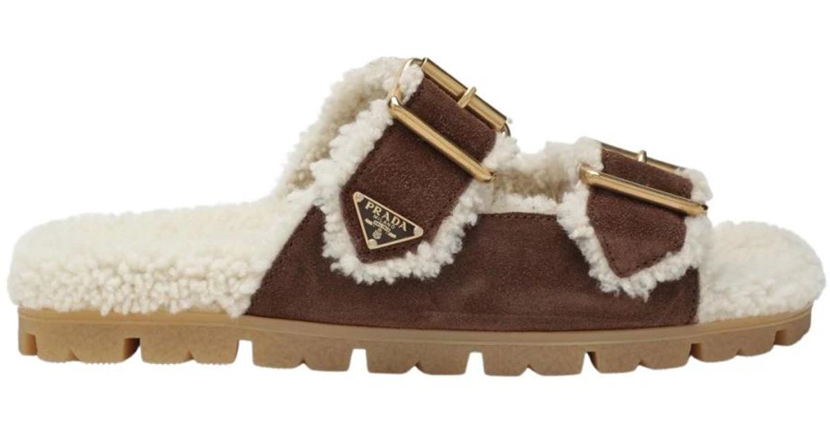 Prada Sliders in Brown | Lyst