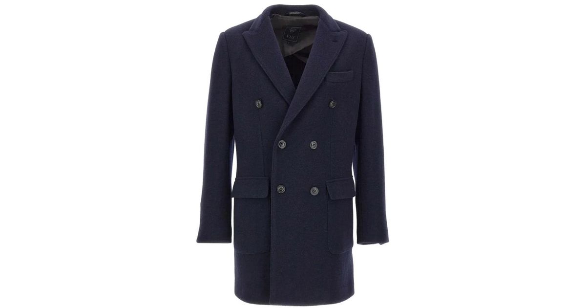 Fay Double-Breasted Coats in Blue for Men | Lyst UK
