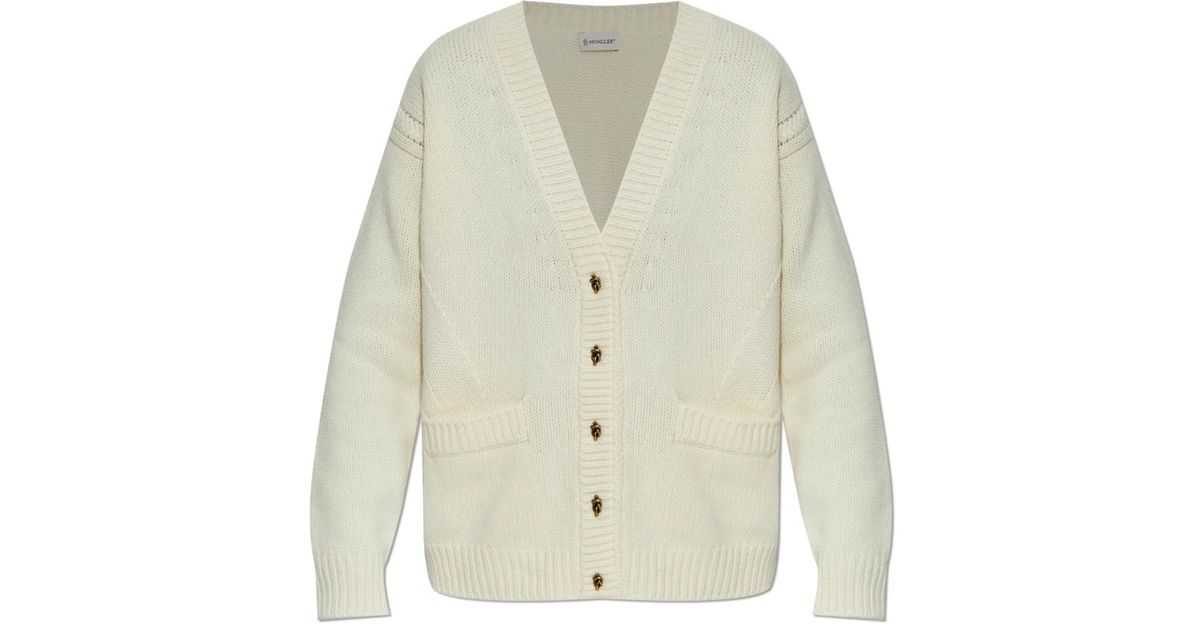 Moncler Wool Cardigan With Pockets in White | Lyst UK
