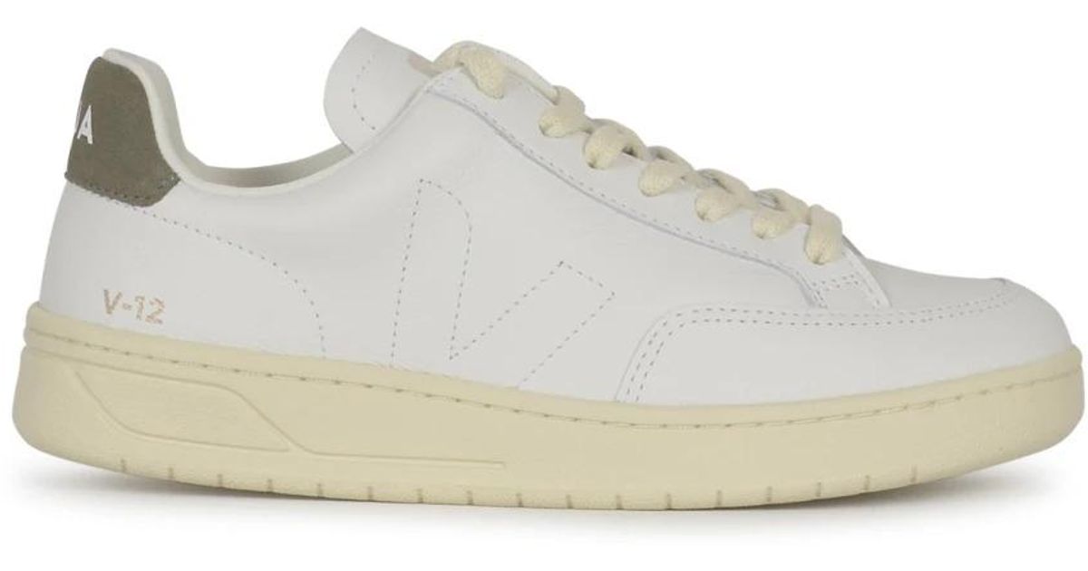 Veja Stylish V-12 Stitch Leather Sneakers in White | Lyst