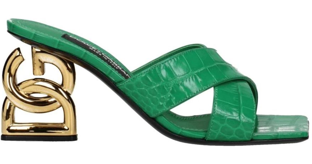 Dolce & Gabbana Heeled Mules in Green | Lyst UK